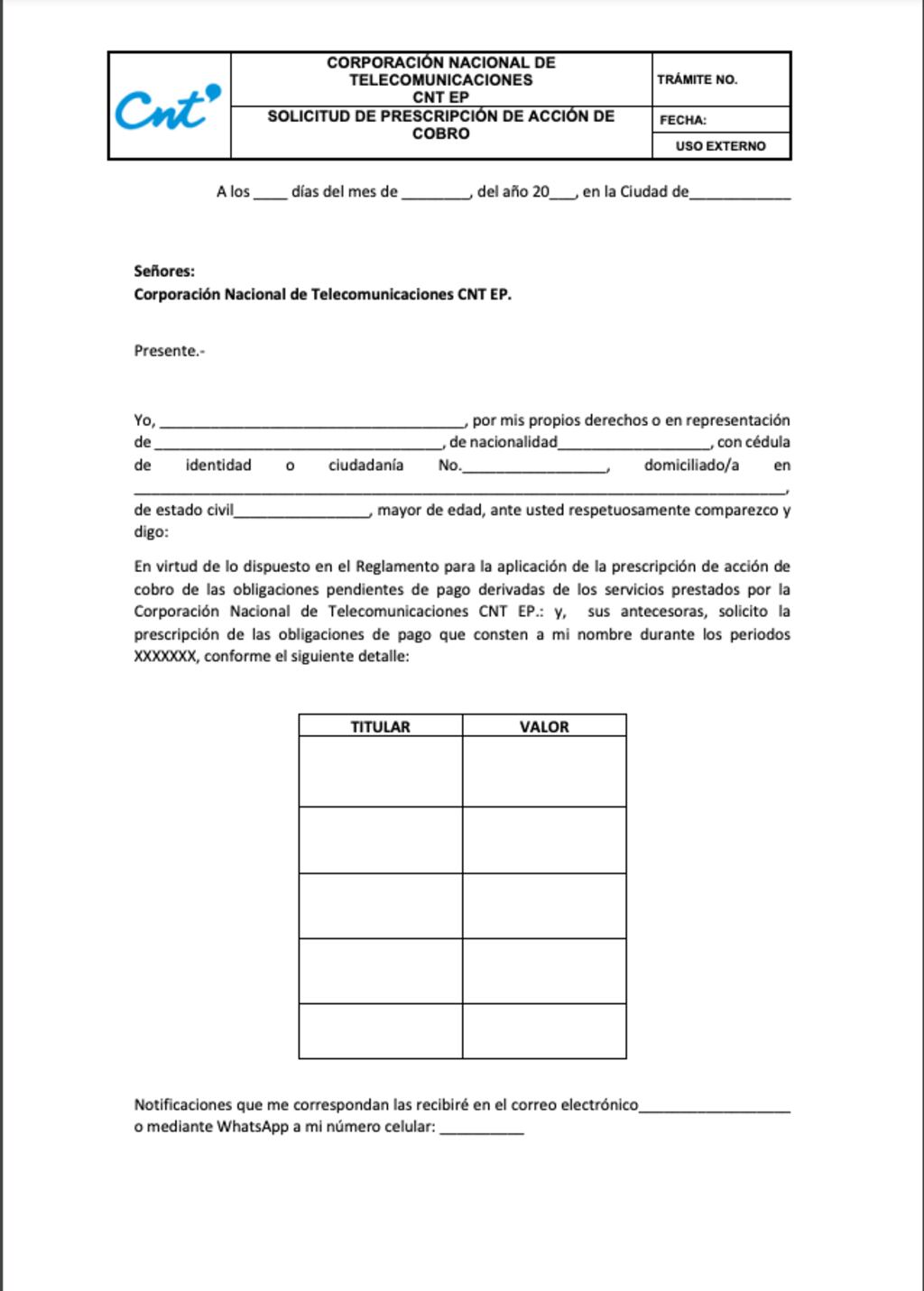 El formulario que debes llenar para que CNT perdone tu deuda, los requisitos que debes cumplir ...