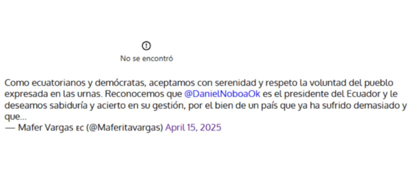 Mafer Vargas borró la publicación sobre el triunfo de Noboa y envió un ...