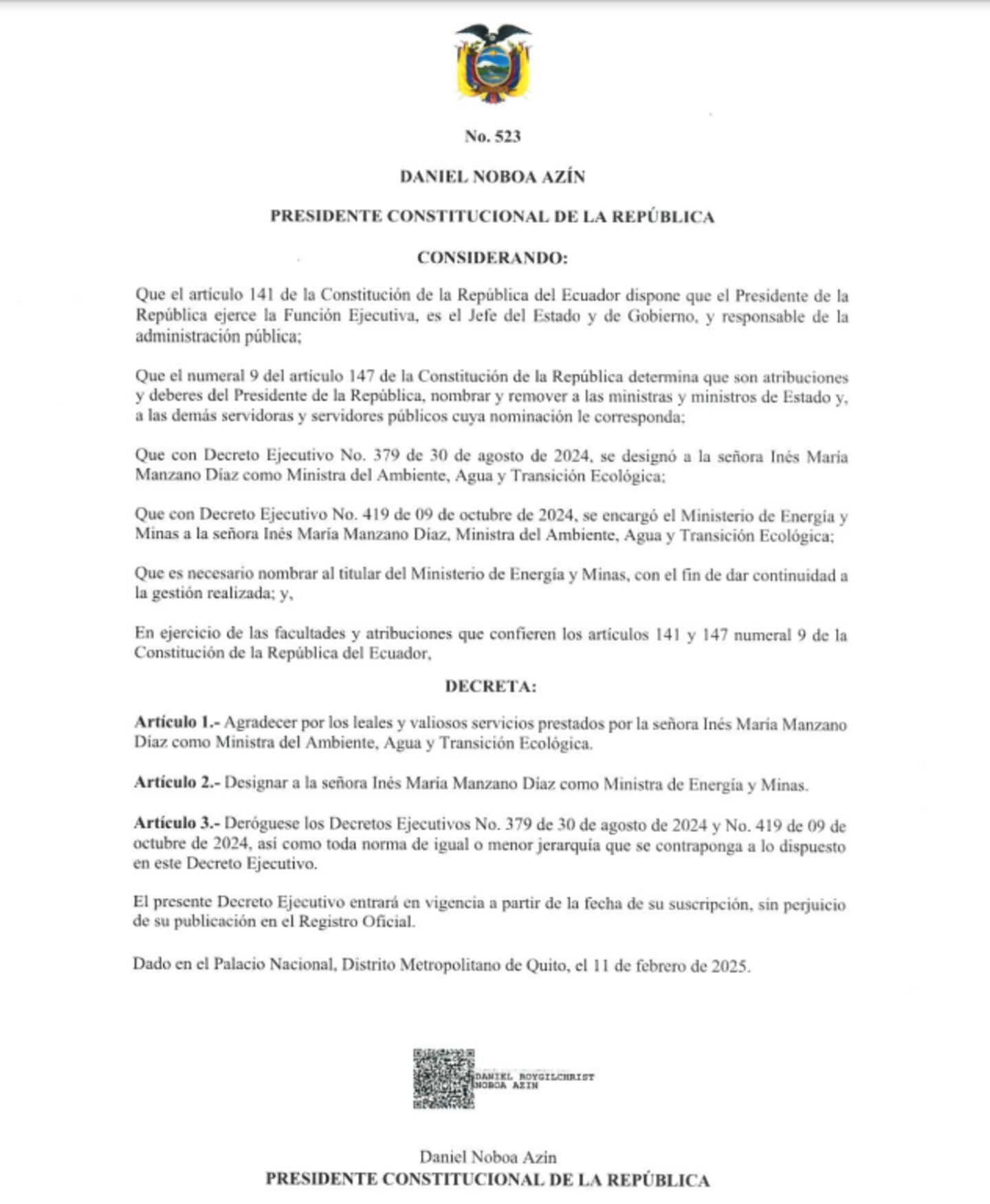 Inés Manzano se queda a cargo del Ministerio de Energía y Minas, y deja ...